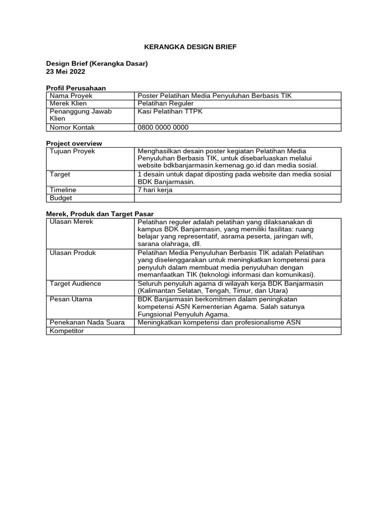 Contoh Design Brief | PDF