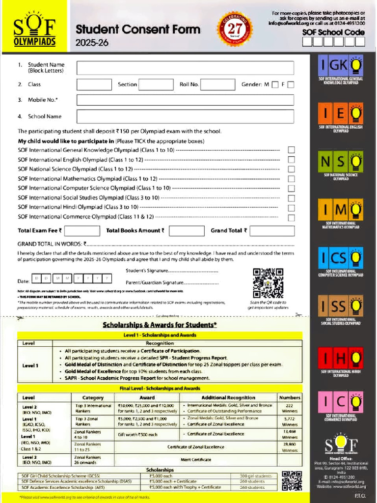 SOF Student Consent Form (2025-26) | PDF