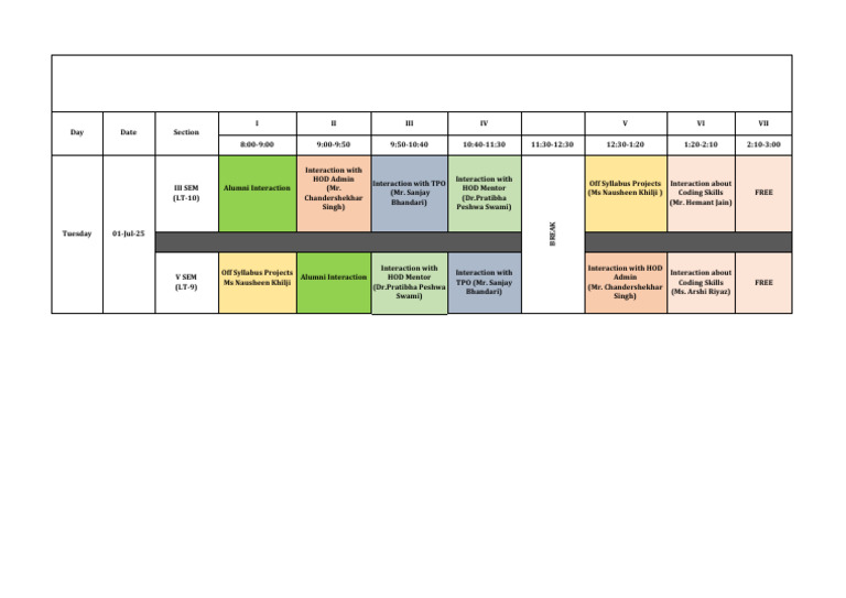Time Table Orientation (2025-2026) | PDF