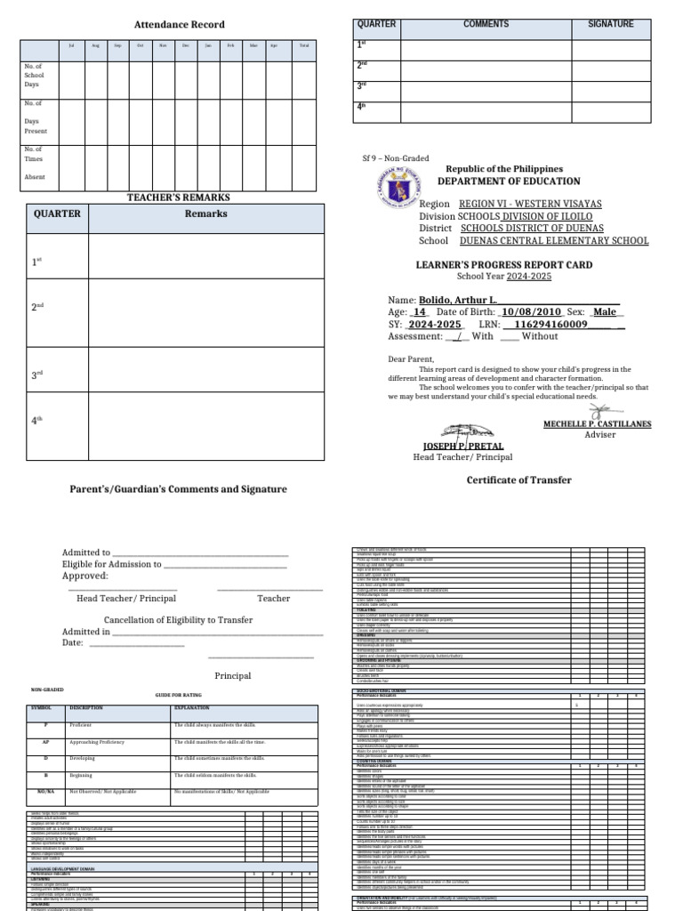 Student Progress Report Card 2024-2025 | PDF | Vocabulary | Language ...