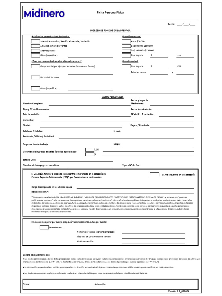 Ficha Persona Física - Versión 1.2 - 082024 | PDF | Gobierno