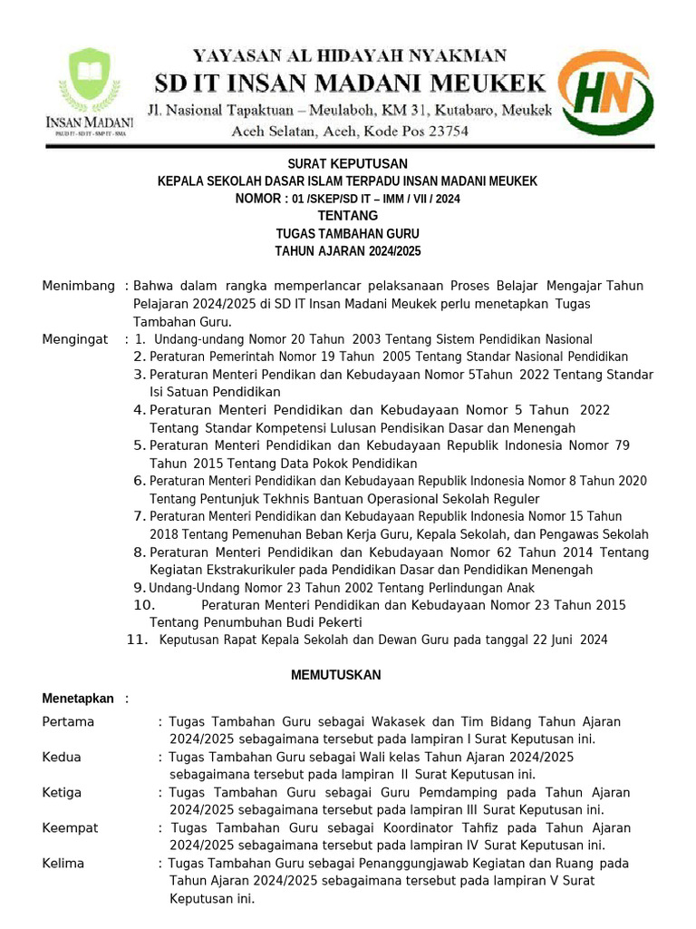 SK Tugas Tambahan | PDF