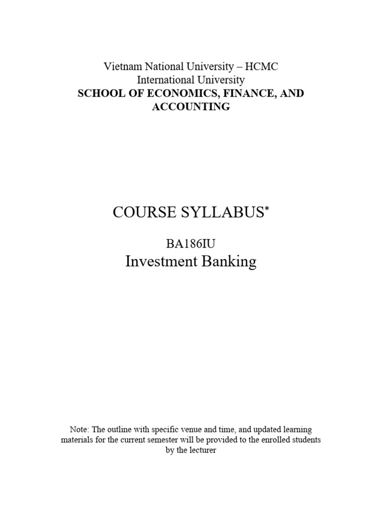 Investment Banking Course Syllabus 2025 | PDF | Mergers And ...