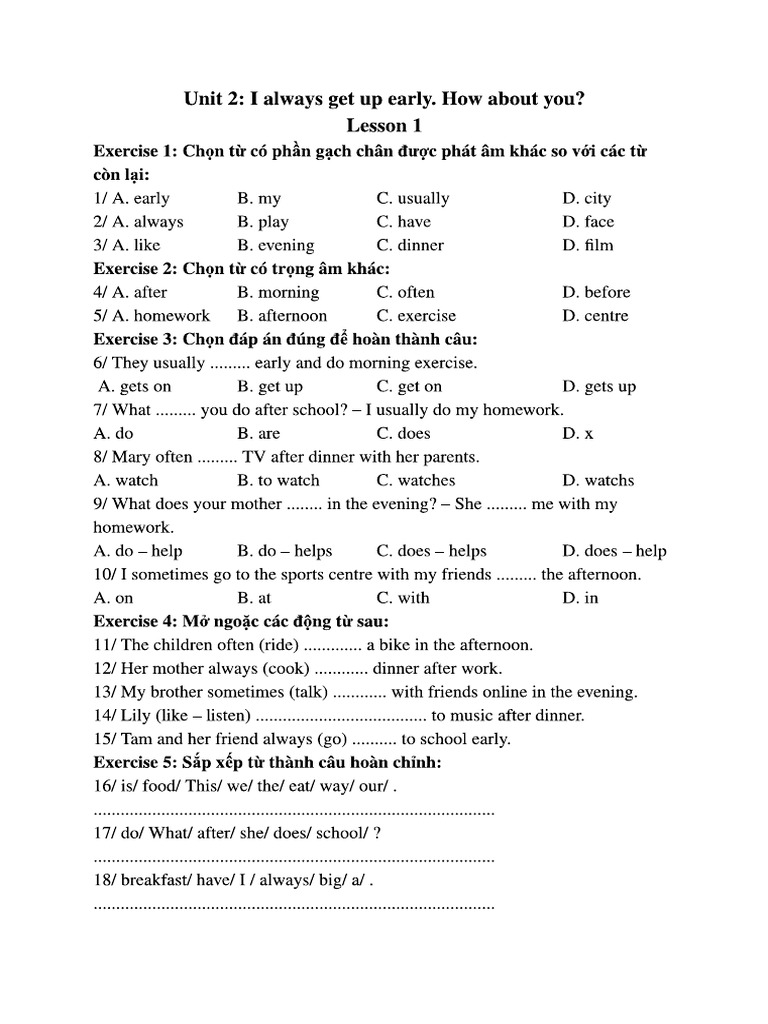Anh 5 Unit 1 Lesson 12 | PDF