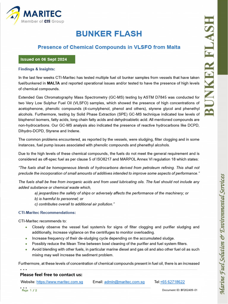 Bunker Flash Chemical Compounds in Vlsfo in Malta Bf202409-01 | PDF ...