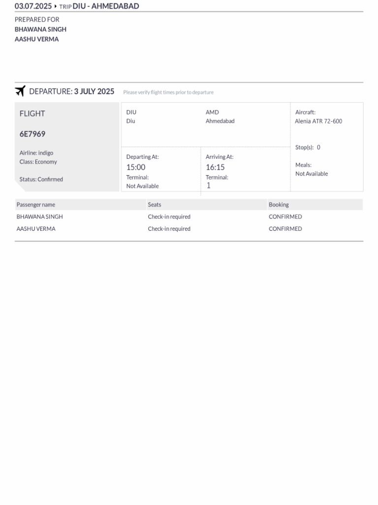 Diu To Ahm Ticket | PDF