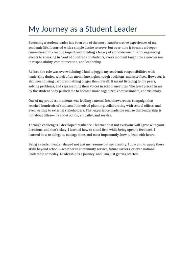 My Transformative Journey in Student Leadership | PDF