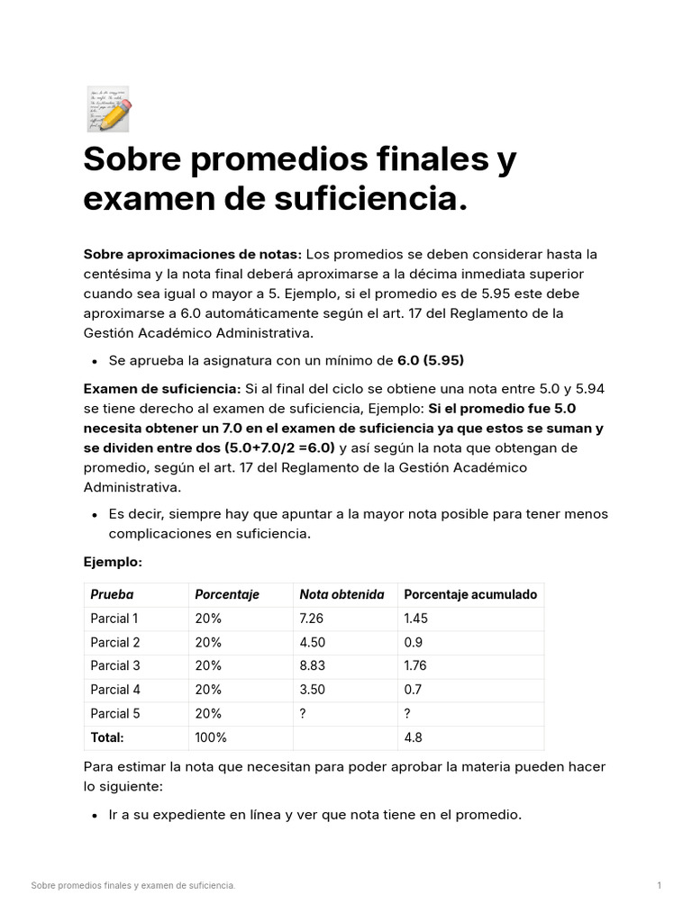 Sobre Promedios Finales y Examen de Suficiencia | PDF