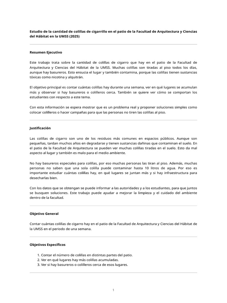 Perfil Colillas Umss | PDF | Vertedero | Cigarrillo