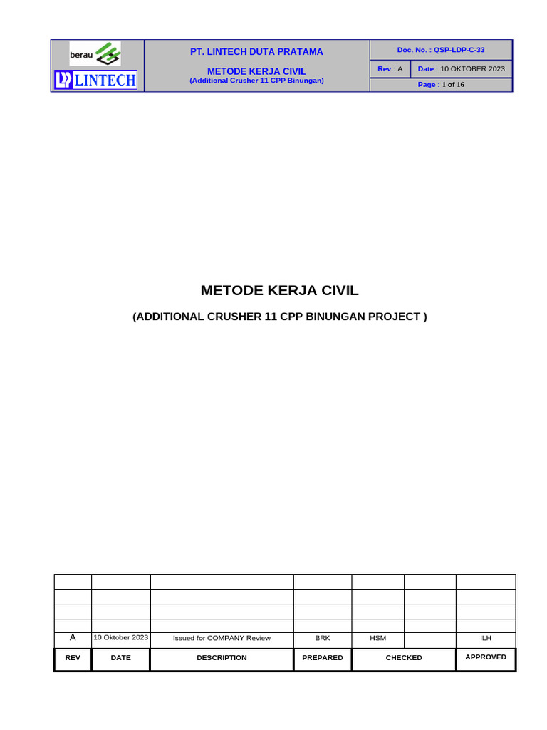 METODE KERJA - Pekerjaan Sipil - RA1 | PDF