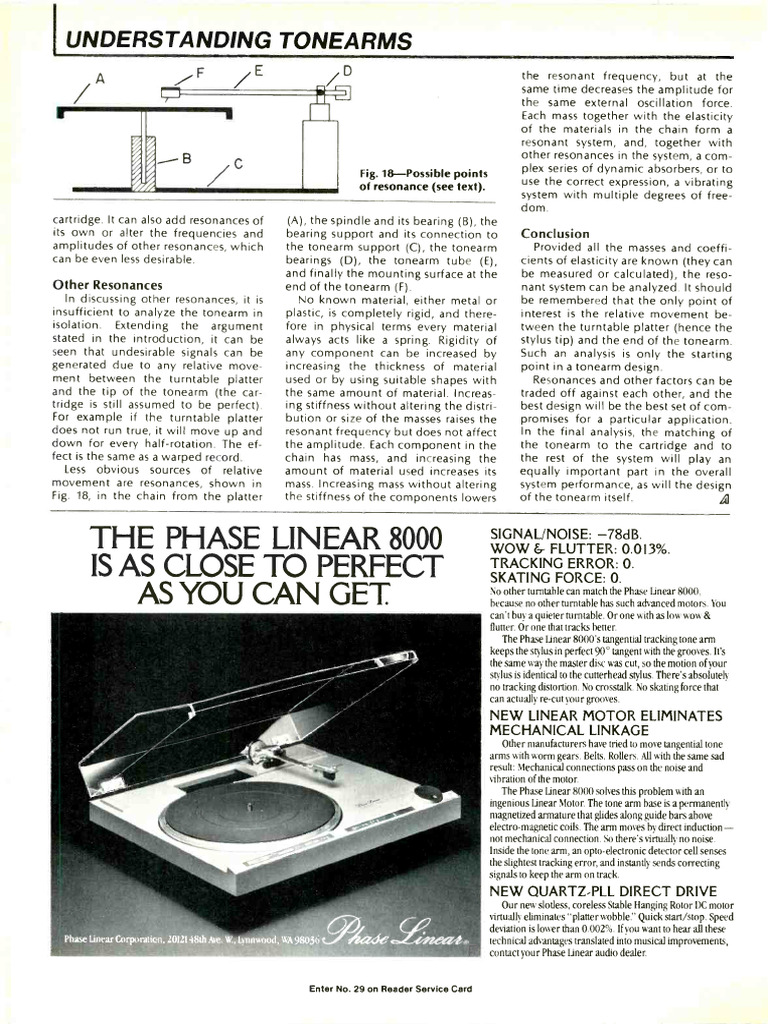 Phase Linear 8000: Tonearm Insights | PDF | Resonance | Phonograph