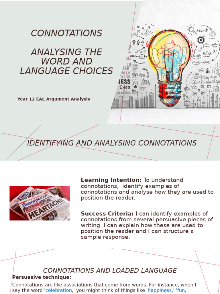 Yr 12 EAL Connotations - Word Level - Language - Arg Analysis | PDF ...