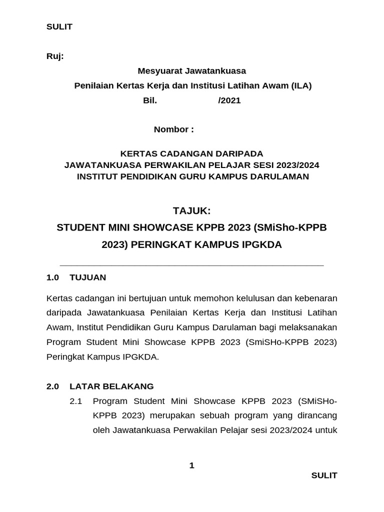 Kertas Kerja Program KPPB 2023 | PDF