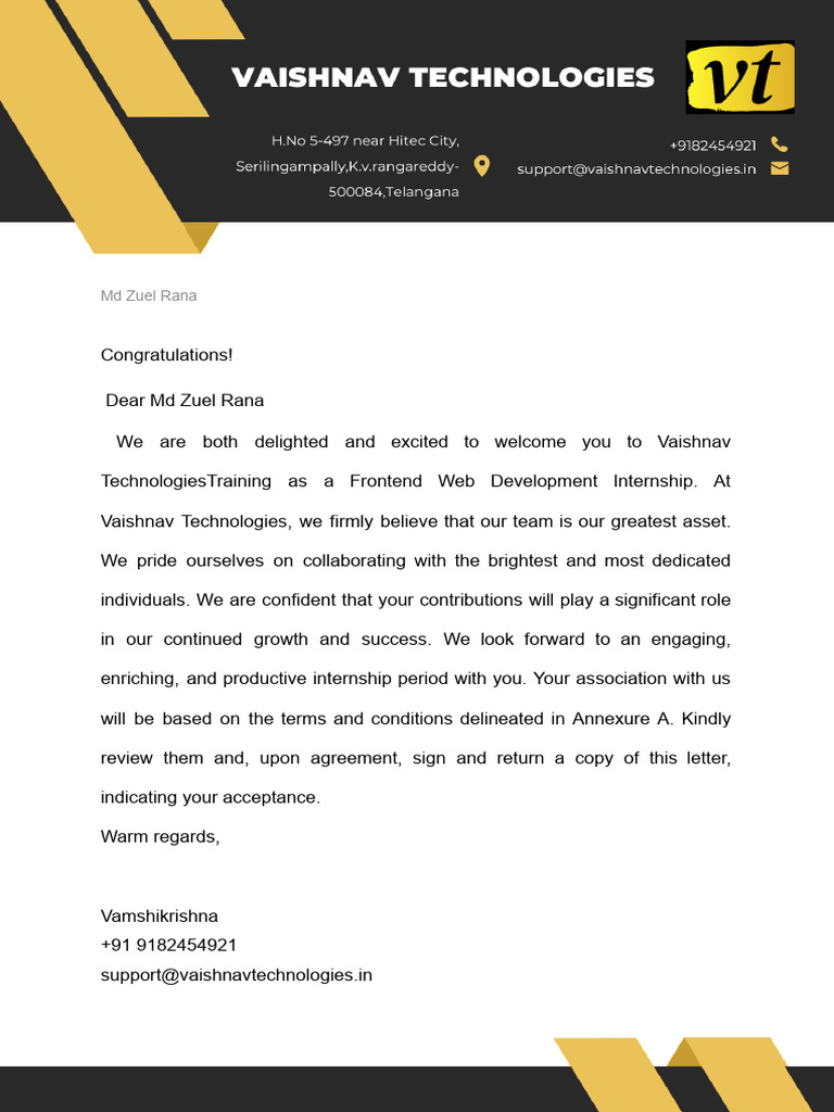 Offer Letter MD Zuel Rana | PDF