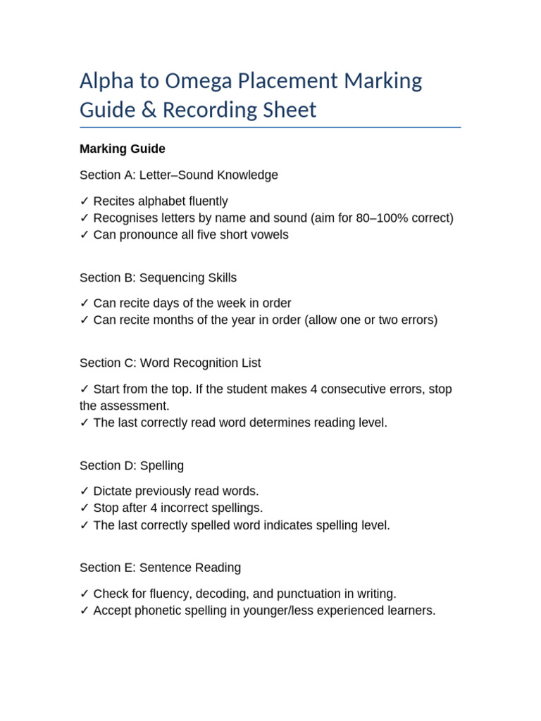 Alpha to Omega Assessment Guide | PDF