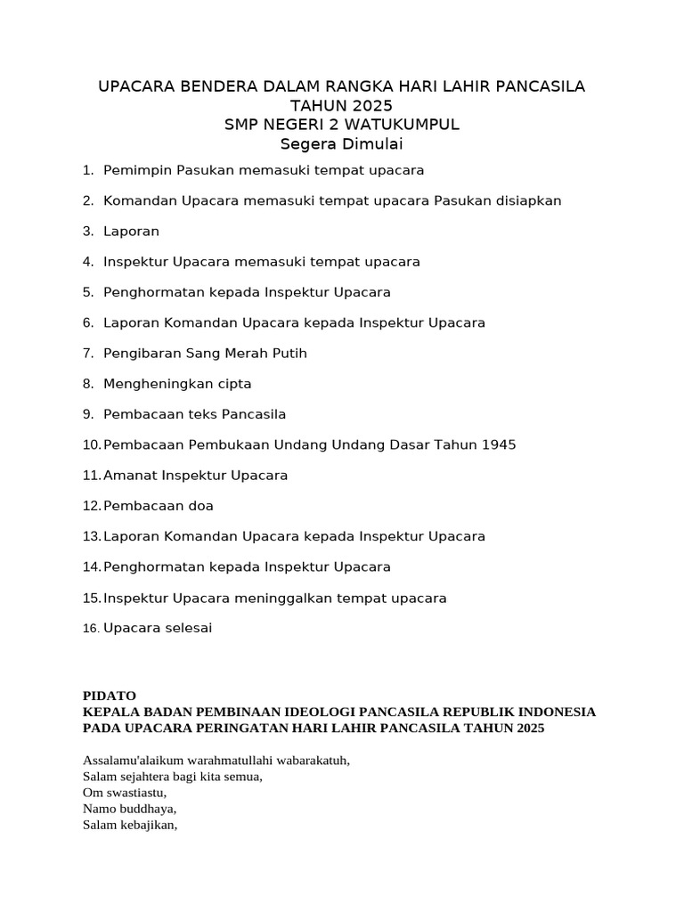 Upacara Bendera Dalam Rangka Hari Lahir Pancasila Tahun 2025 | PDF
