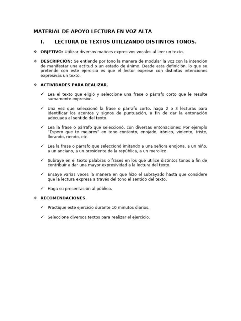Ejercicios de Lectura en Voz Alta | PDF | Puntuación