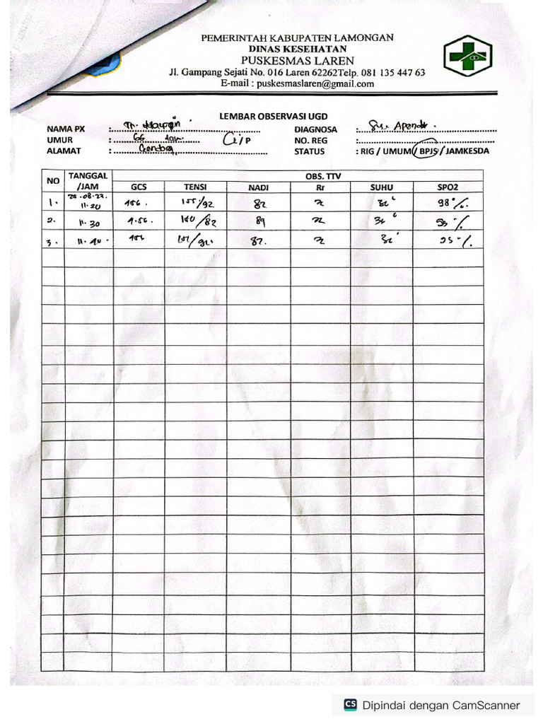 Lembar Observasi Sebelum Dirujuk (Ugd) | PDF