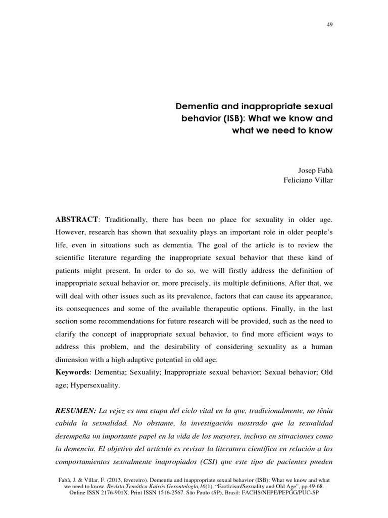 Understanding Inappropriate Sexual Behavior in Dementia | PDF ...
