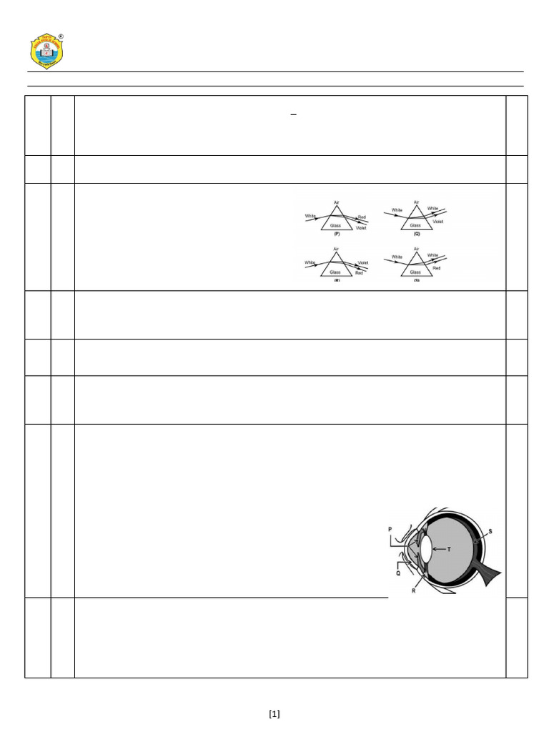 Assignment Sheet - II Class X | PDF | Eye | Light