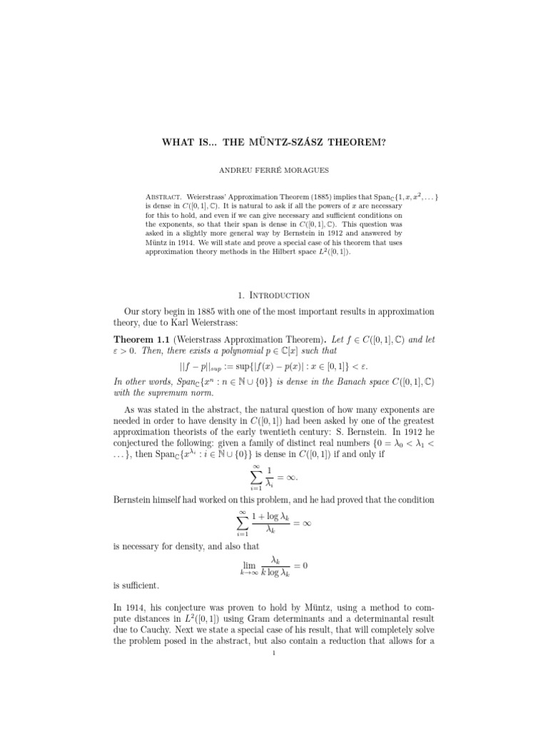 What Is 2018 Muntz Szasz Theorem | PDF | Compact Space | Hilbert Space