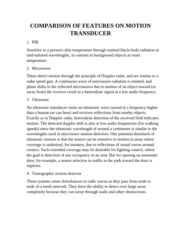 Motion Sensor Technology Comparison | PDF | Electronics | Motion (Physics)