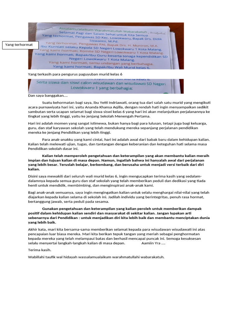 SAMBUTAN WLI MURID Wisuda Khansa | PDF