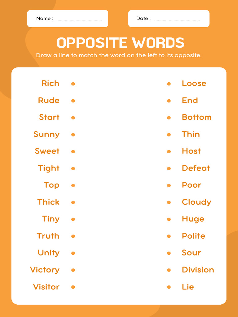 Opposite Words Matching Activity | PDF