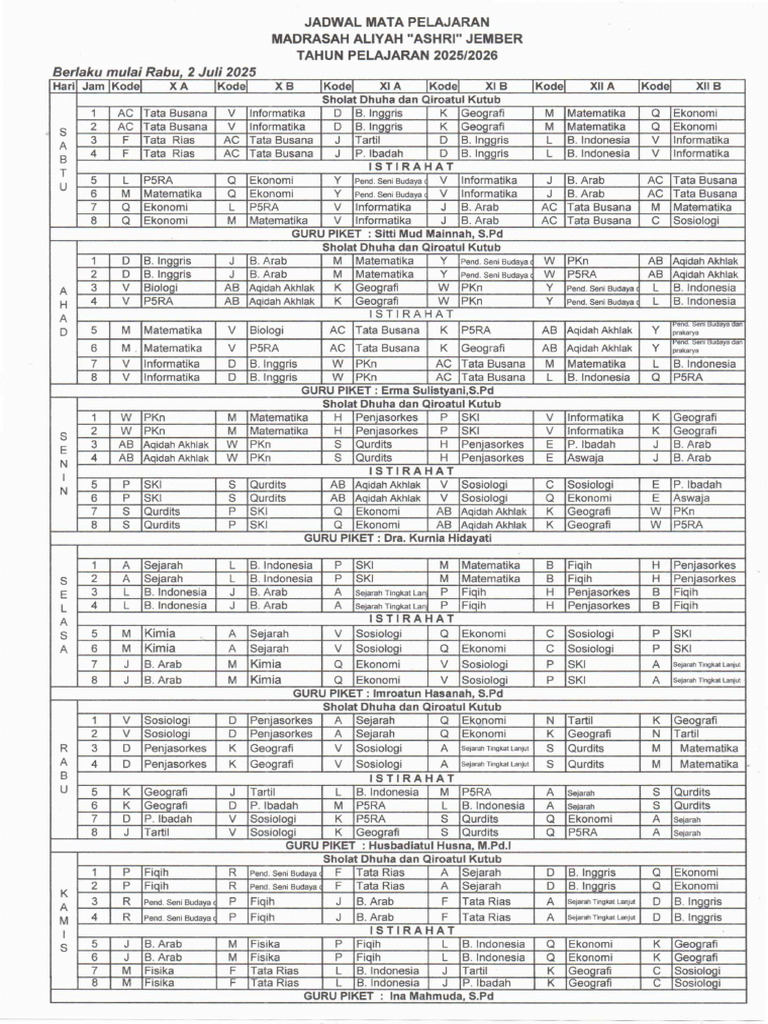Jadwal MA 25 - 26 | PDF