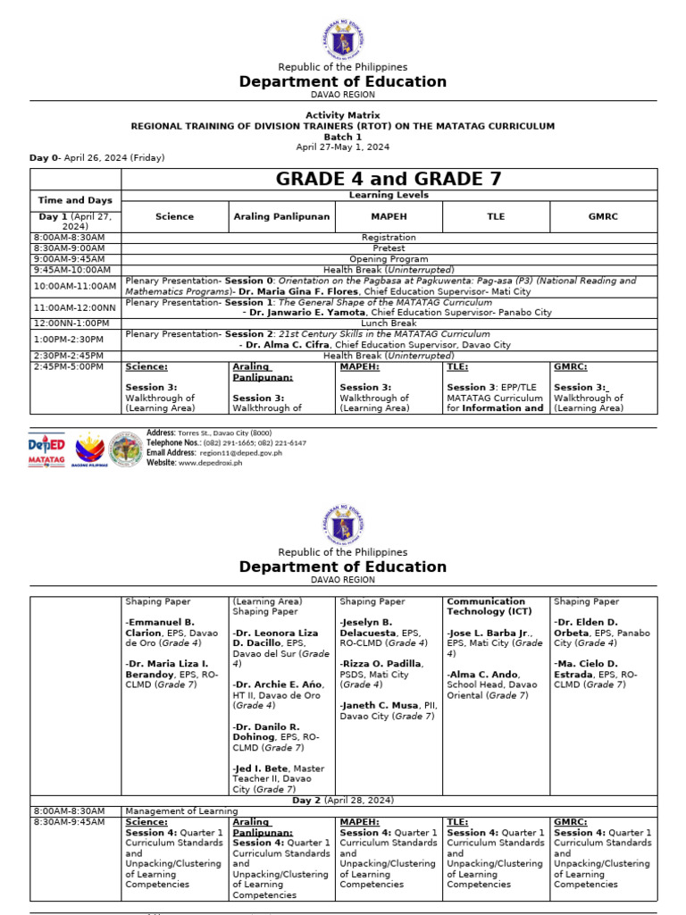 Activity Matrix On MATATAG Curriculum Rollout Batch 1 209 Pax | PDF ...