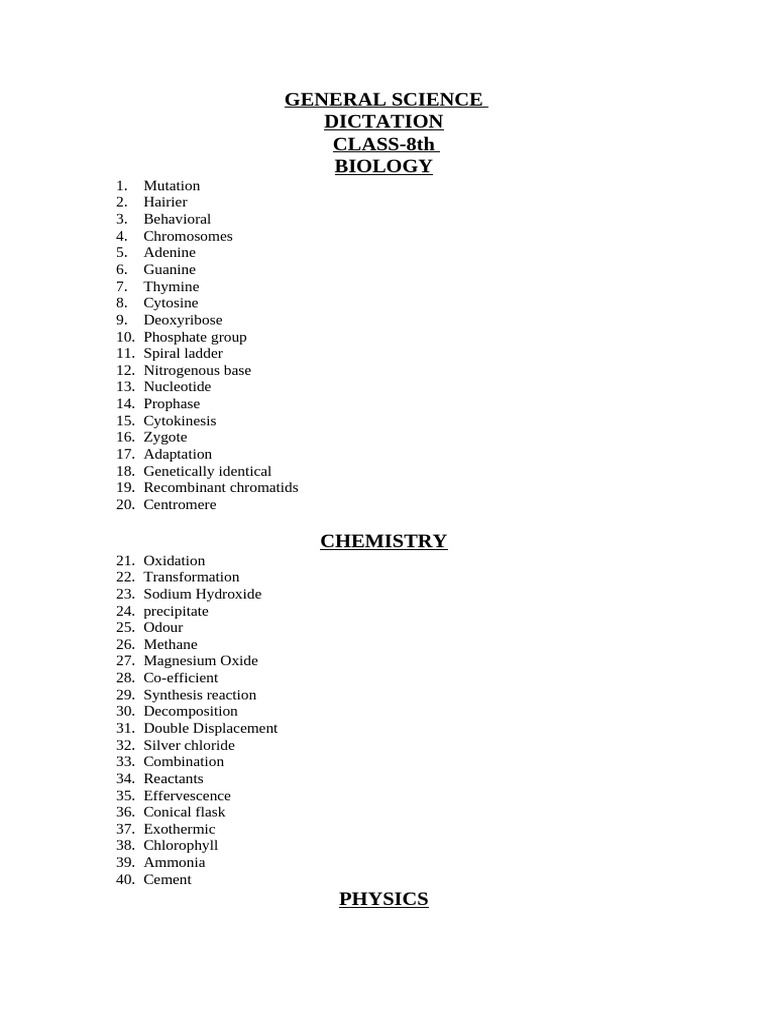 Class 8 General Science Overview | PDF