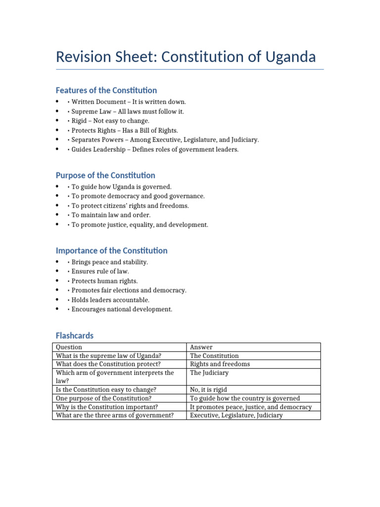 Constitution of Uganda Revision Sheet-3 | PDF