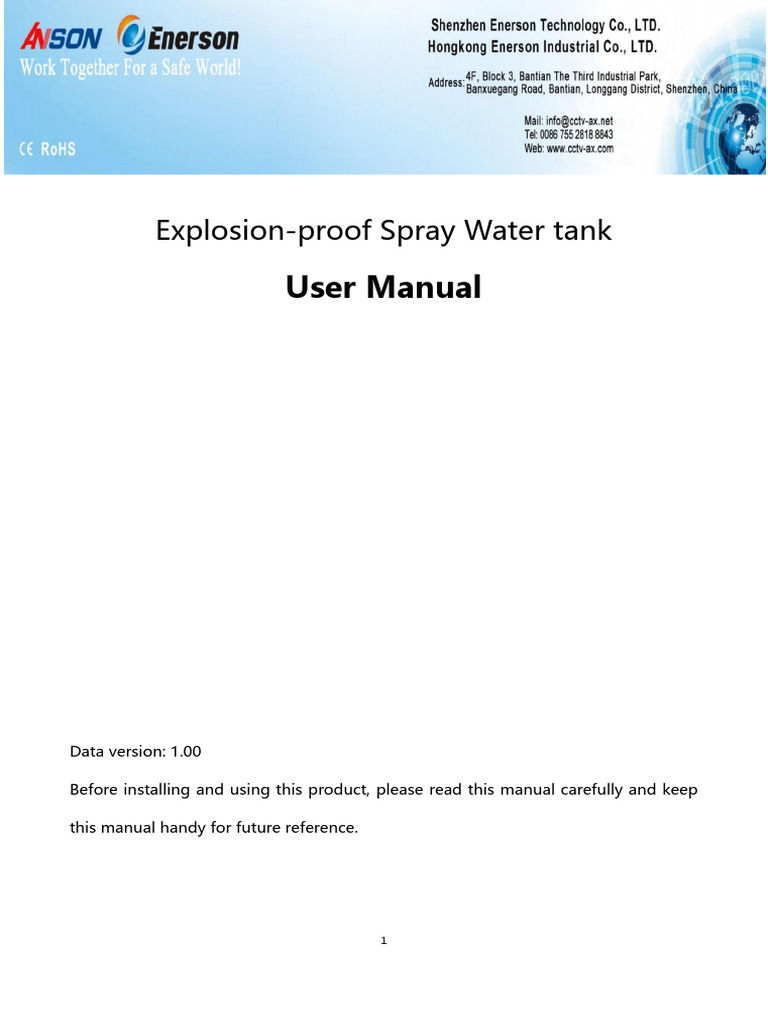 Explosion-Proof Spray Water Tank Manual | PDF | Mechanical Engineering