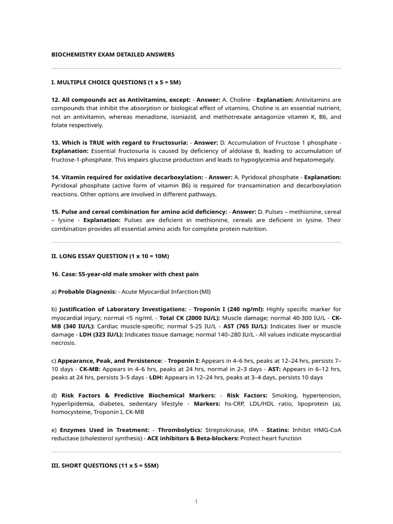 Biochemistry Exam Answers | PDF | Lysine | Biochemistry