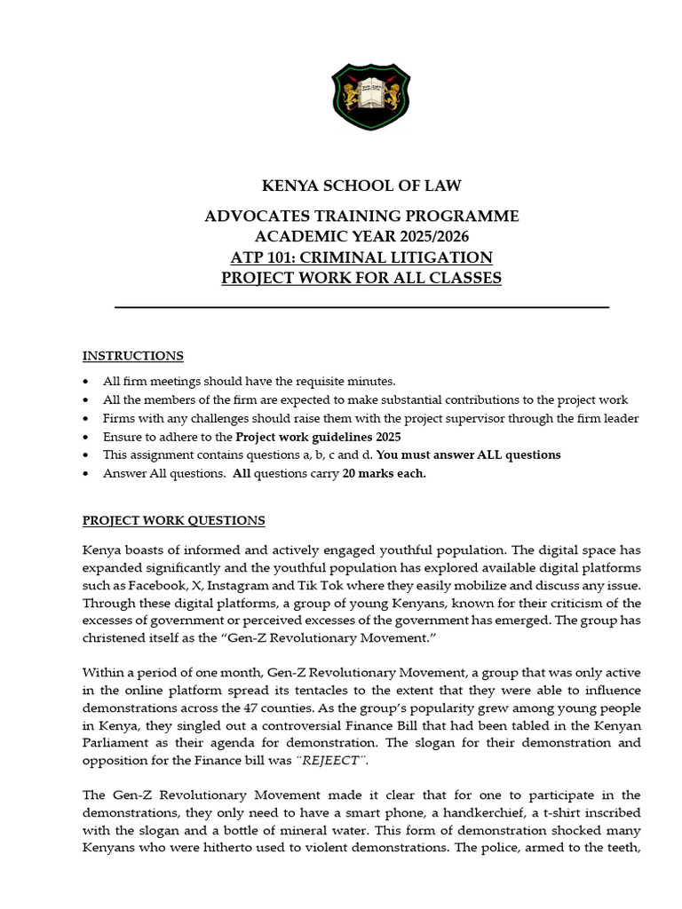 ATP 101 - Criminal Litigation Projectwork 2025 - ALL CLASSES | PDF | Bail | Justice