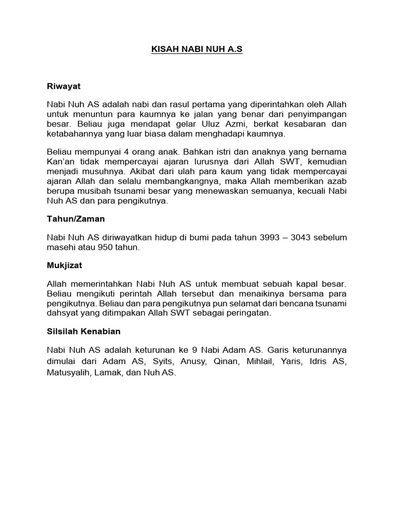 Kisah Nabi Nuh A.S dan Mukjizatnya | PDF