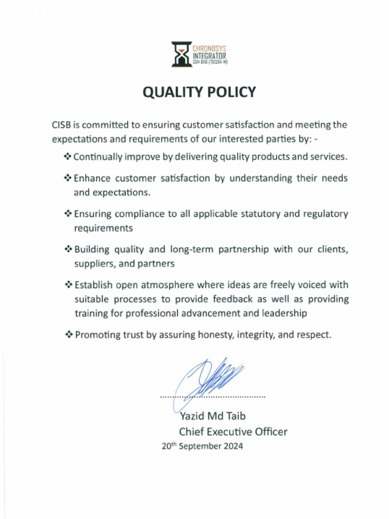 Quality Policy | PDF