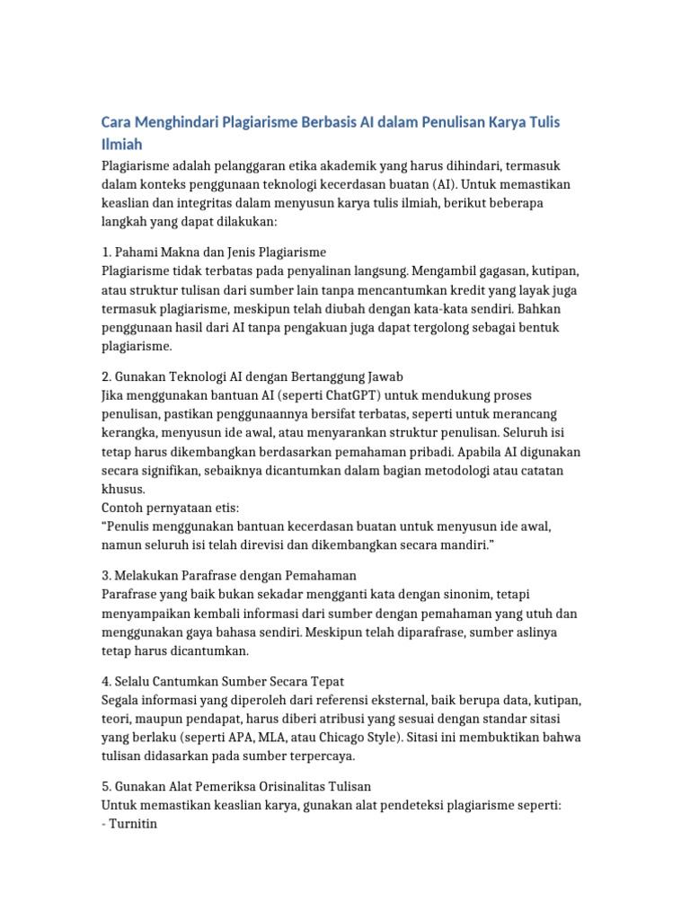 Menghindari Plagiarisme AI KTI | PDF