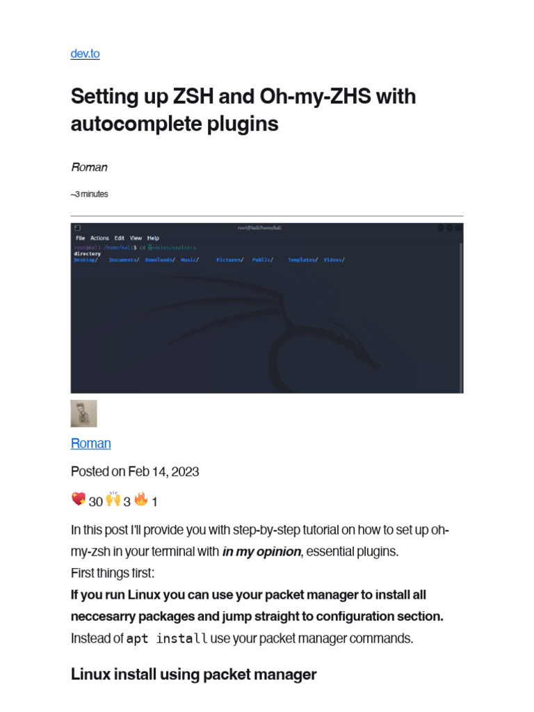Setting Up ZSH and Oh-my-ZHS With Autocomplete Plugins - DeV Community | PDF