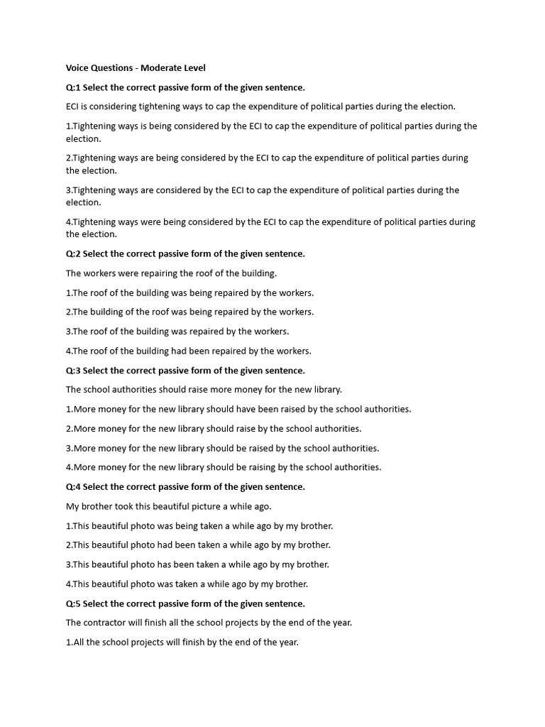 Voice Questions - Moderate | PDF