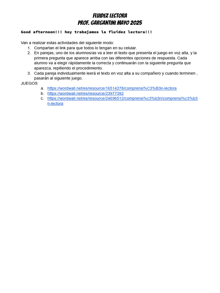 Fluidez Lectora Mayo 2025 | PDF