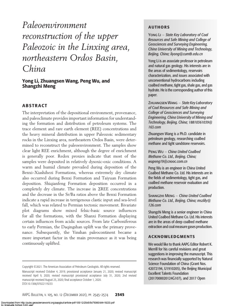 04-Paleoenvironment Reconstruction of The Upper Paleozoic | PDF | Sedimentary Rock | Geology