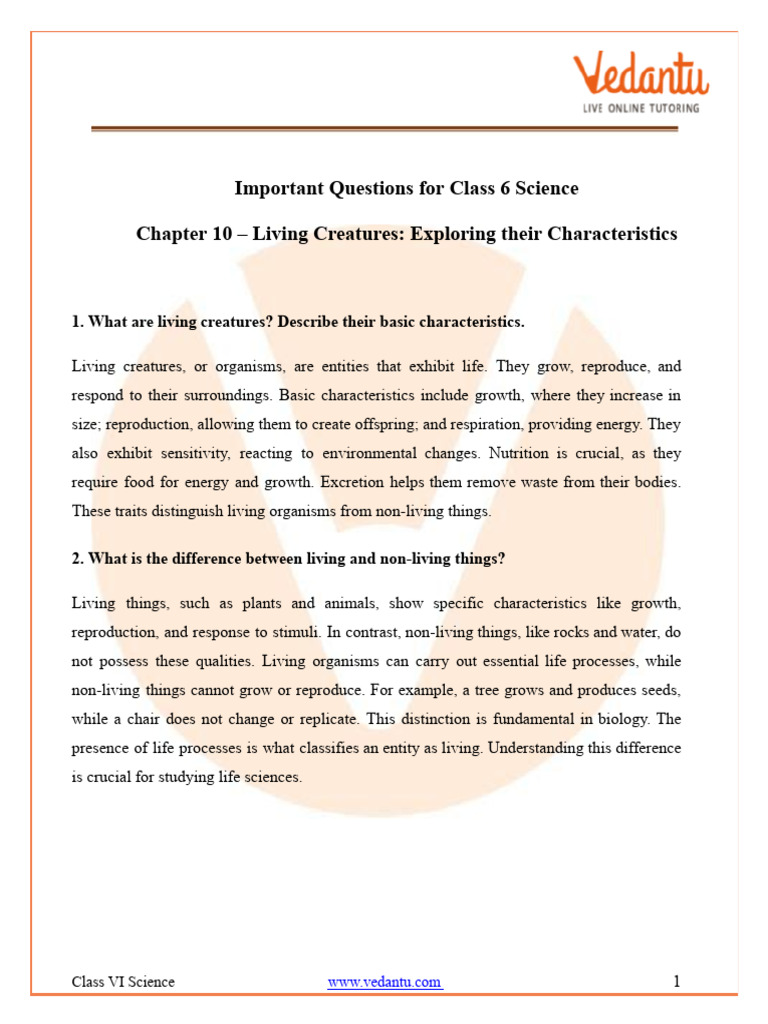 CBSE Class 6 Science Chapter 10 - Living Creatures Important Questions ...