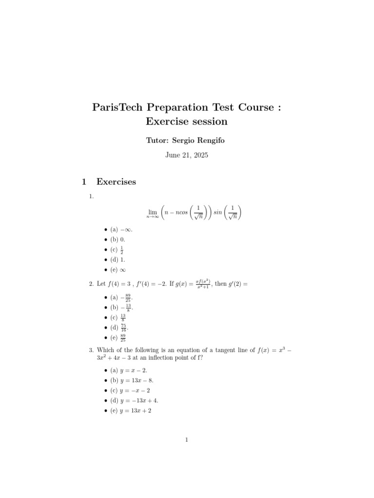 ParisTech Opening Exercises Math 3 | PDF | Differential Geometry | Mathematical Concepts