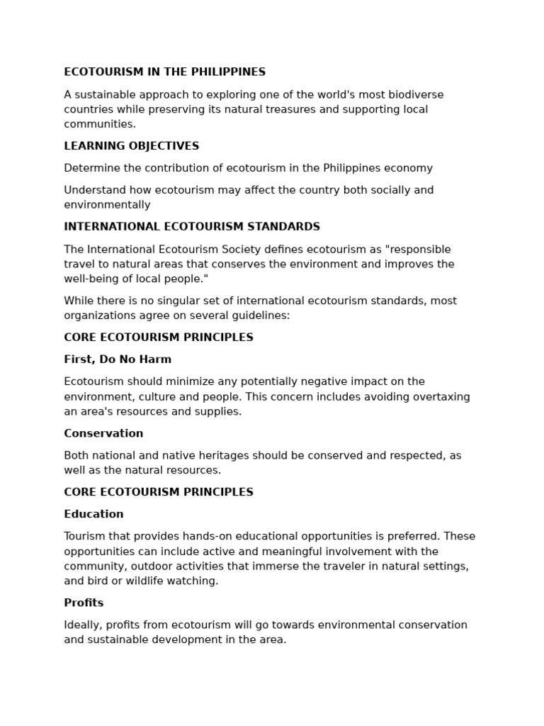 Week 8 International Ecotourism Standards | PDF | Tourism | Sustainability