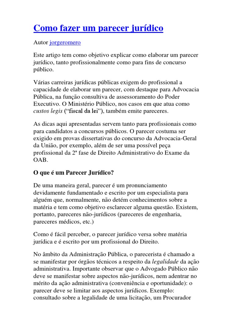 Como Elaborar um Parecer Jurídico | PDF | Advogado | Informação ...