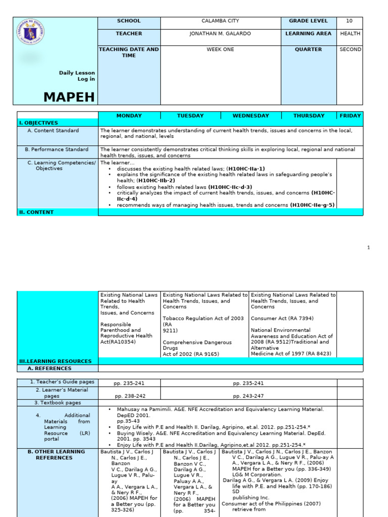 Health Laws and Trends for Grade 10 | PDF | Learning