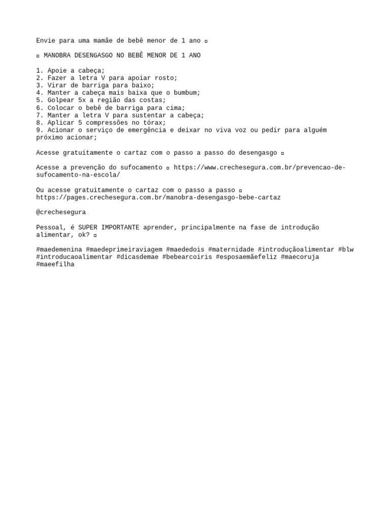 Manobra de Desengasgo em Bebês | PDF