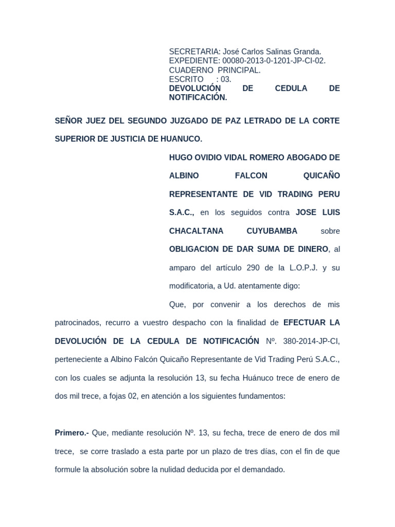 Devolución de Cedula de Notificación Vid Trading | PDF | Justicia | Crimen y violencia