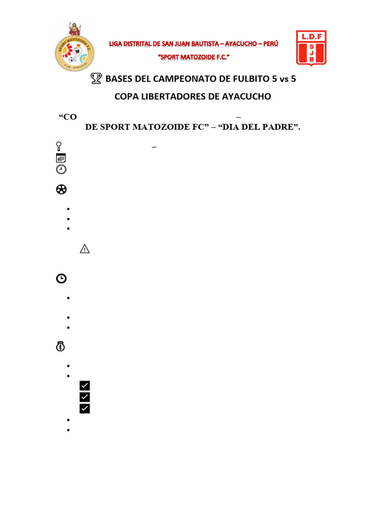? Bases Del Campeonato de Fulbito Sport Matozoide | PDF | Deportes ...